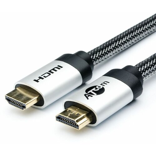 Кабель Atcom HDMI 1 м (HIGH speed, Metal gold, в чулке, в пакете)