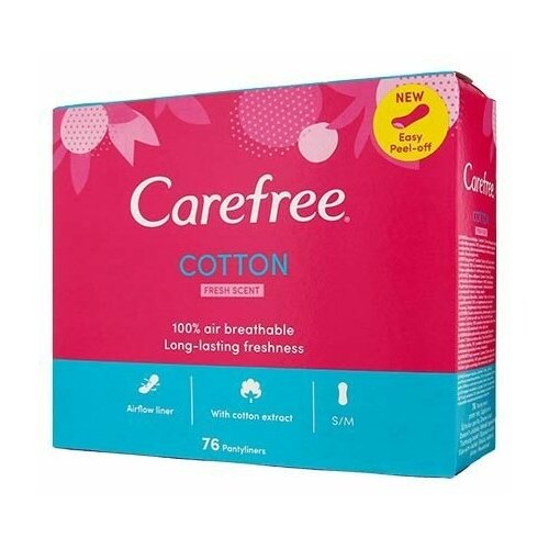 Прокладки женские ежедневные гигиенические кэфри Сarefree Cotton Fresh scent, ежедневки 76 шт.