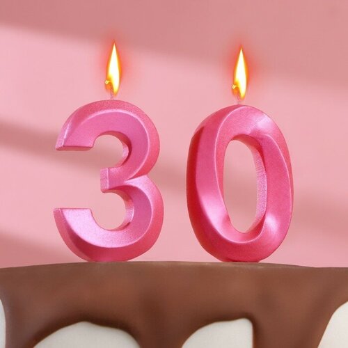 Страна Карнавалия Свеча в торт юбилейная "Грань" (набор 2 в 1), цифра 30, розовый металлик, 6,5 см