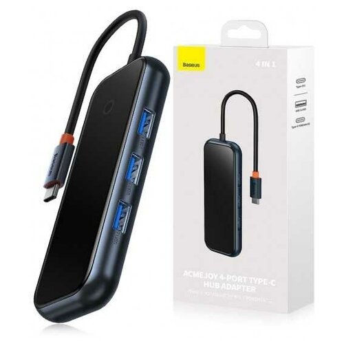 HUB адаптер BASEUS AcmeJoy 4-in-1, Разветвитель Type-C to USB3.0*3 + Type-C PD100W/DATA, Dark Blue