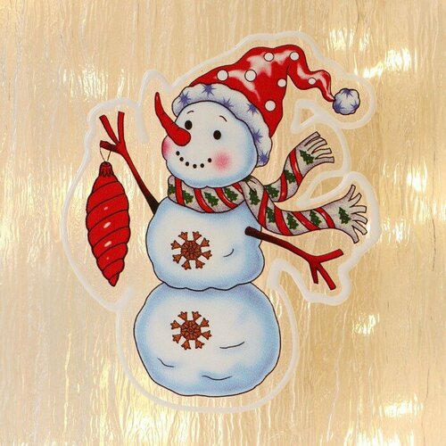 Наклейка на стекло "Снеговик с шишкой в руках" 10х13 см 9692915