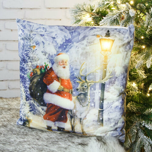 Peha Новогодняя подушка с лампочками Father Christmas 45*45 см, на батарейках CU-10385
