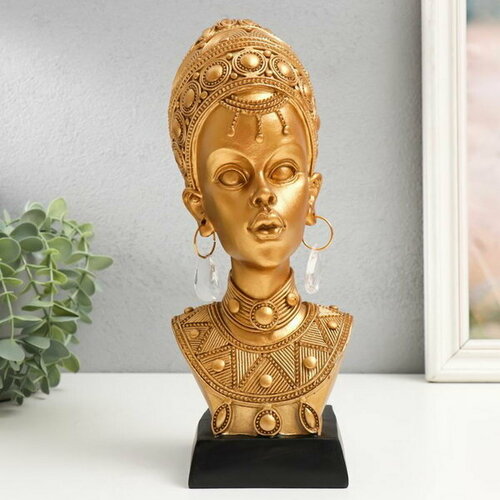 Сувенир полистоун бюст "Африканка в украшениях с серьгами" золото 27х12.5х10.5 см