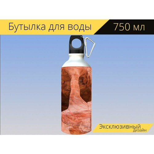 Бутылка фляга для воды "Петра, иордания, пещера" 750 мл. с карабином и принтом