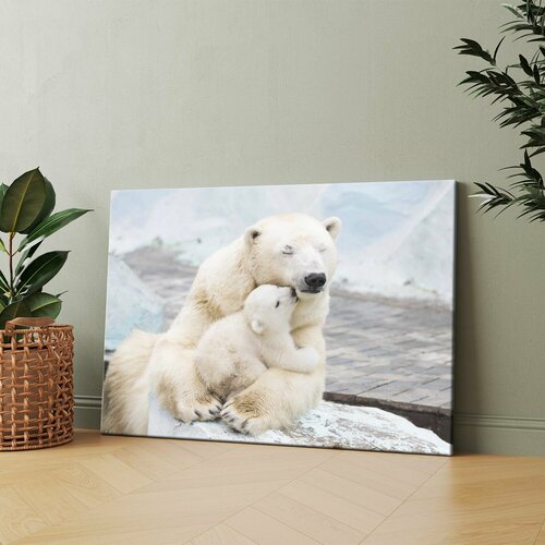 Картина на холсте (белый медведь сидит на камне(1)) 30x40 см. Интерьерная, на стену.