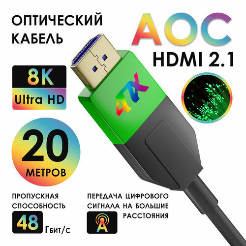 Оптический кабель 20м HDMI 2.1 8K 60Hz для PS5 Xbox X (4PH-H200) черный; зеленый