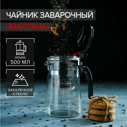 Чайник стеклянный заварочный Мантана, 500 мл, с пластиковым ситом