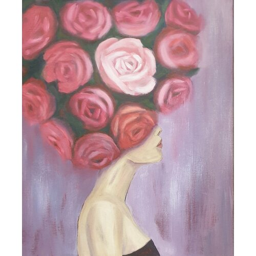 Картина авторская маслом на холсте "Девушка в цветах" 50х60