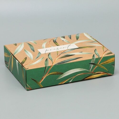 Коробка подарочная складная с крафт оборотом, упаковка, «Present», 21 х 15 х 5 см