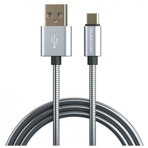 Кабель Qumann micro USB 1м 2,4А металл. корд серебро