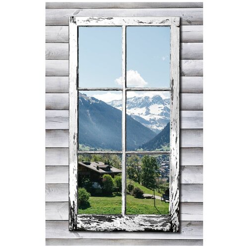 Наклейка для декора "Двойное окно на горы" легкосъемная (многоразовая)