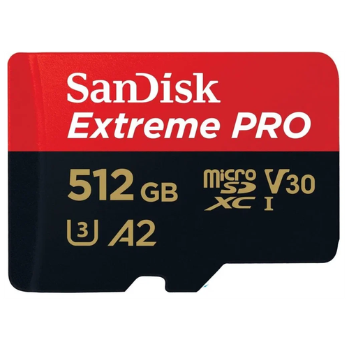 Карта памяти SanDisk microSDXC 512 ГБ Class 10, V30, A2, UHS-I U3, адаптер на SD, 1 шт., красный/черный