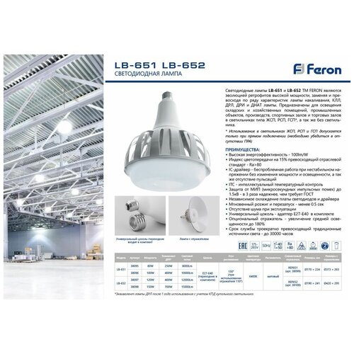 Лампа светодиодная LED 80вт Е27/Е40 дневной | код. 38095 | FERON (5шт. в упак.)