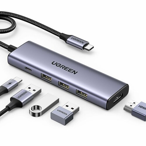 Конвертер UGREEN CM511 (15596) USB-C To HDMI+3*USB 3.0 A+PD Power Converter - Silver