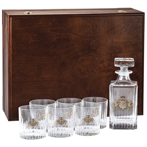 Набор для виски "Юбилейный. 80 лет" в деревянной шкатулке с гравировкой