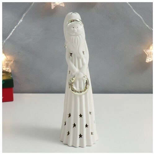Сувенир керамика световой Дедушка Мороз с веночком золото 26х7,5х7,5 см