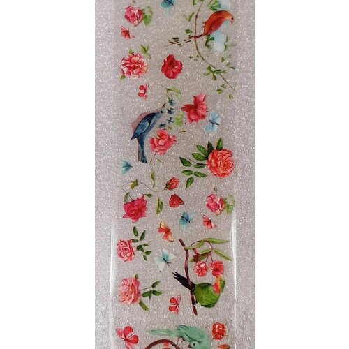 Декор для ногтей - Фольга №137, разноцветный, рисунок цветы и птички, 90 см, 1 шт