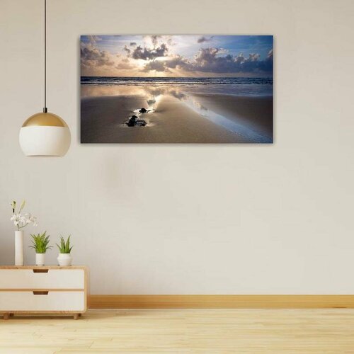 Картина на холсте 60x110 LinxOne "Песок берег камни Пейзаж море" интерьерная для дома / на стену / на кухню / с подрамником