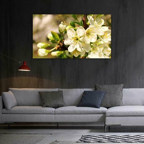 Картина на холсте 60x110 LinxOne "Цветы белые яблоня весна" интерьерная для дома / на стену / на кухню / с подрамником