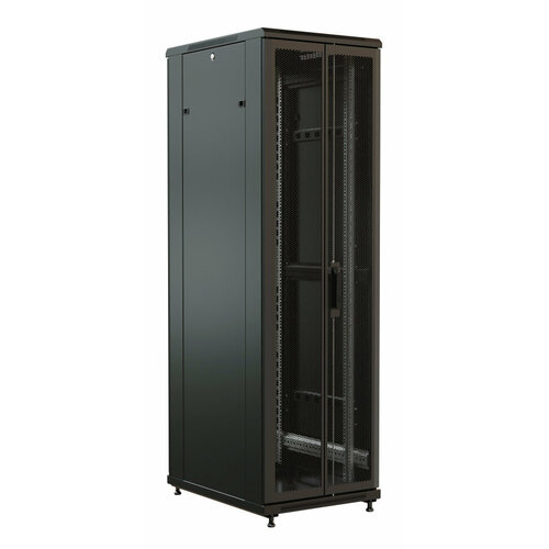 Шкаф коммутационный WRline (WR-TT-2266-DD-RAL9004) напольный 22U 600x600мм пер. дв. перфор.2ств. задн. дв. п