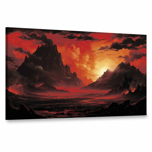 Интерьерная картина 100х60 "Горы в огне: закатная картина"