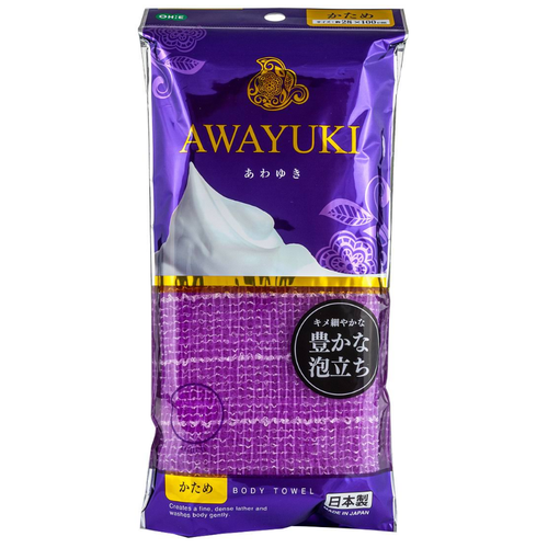 Ohe Awayuki Нейлоновая массажная мочалка для тела пенообразующая жесткая Фиолетовая 28*100 см
