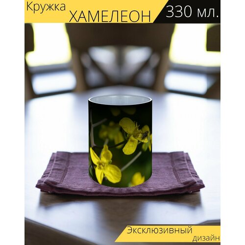 Кружка хамелеон с принтом "Цветение кале, капуста, природа" 330 мл.