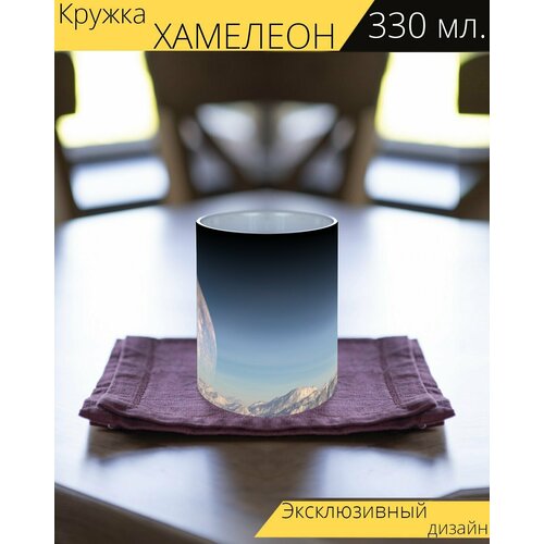 Кружка хамелеон с принтом "Внеземной, пейзаж, планета" 330 мл.