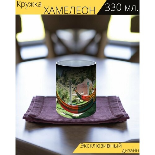 Кружка хамелеон с принтом "Гамаки, лас олас люксы, копакабана" 330 мл.