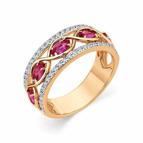 Кольцо Master Brilliant, красное золото, 585 проба, бриллиант, рубин, размер 17.5