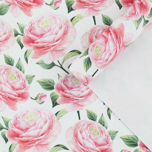 Бумага упаковочная глянцевая "Розовые пионы", 50 x 70 см, 10 шт.