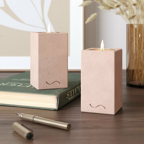 Набор подсвечников Emily M, 5.5х11 см, для столовых и чайных свечей (2 шт.), бетон, розовый матовый