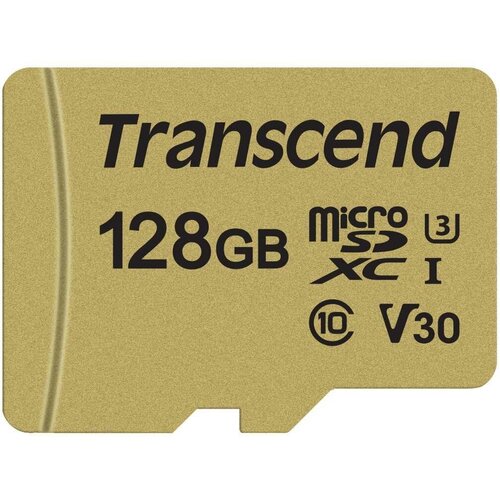 Карта памяти MicroSDXC 128Gb Transcend Class10 UHS-1 U3 V30 MLC [TS128GUSD500S] (SD адаптер)
