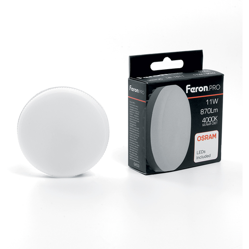 Лампа светодиодная LED 11вт GX53 белый таблетка Feron.PRO | код 38206 | FERON (5шт. в упак.)