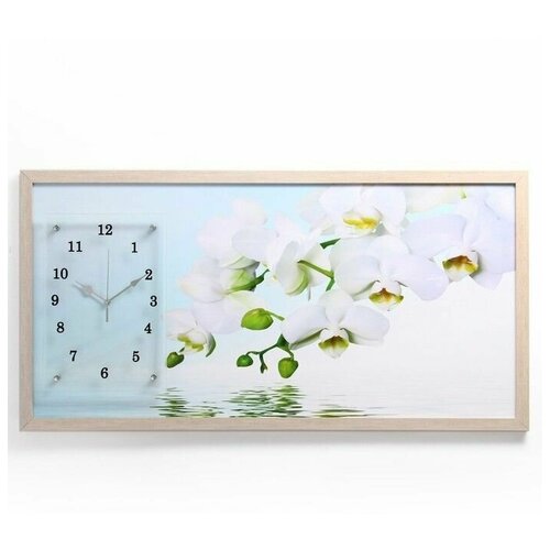 Часы-картина настенные, серия: Цветы, "Водная гладь и белые орхидеи", 50 х 100 см