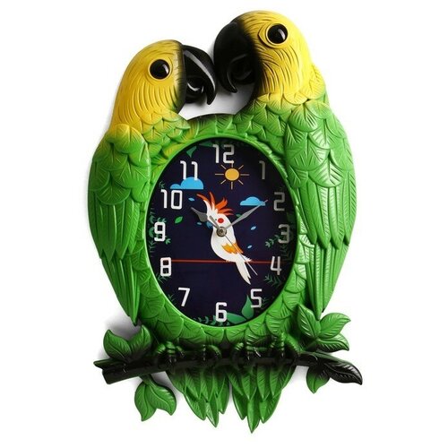 Часы настенные, серия: Животные, "Попугаи", плавный ход, циферблат 24 х 19 см, 35 х 54 см