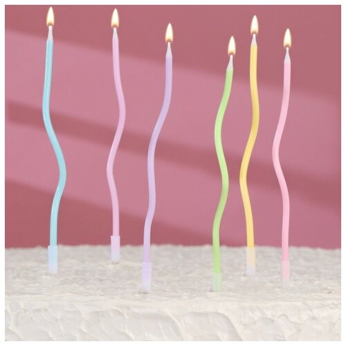 Свечи в торт коктейльные витые "С днем рождения", 6 шт, 16,5 см, разноцветные