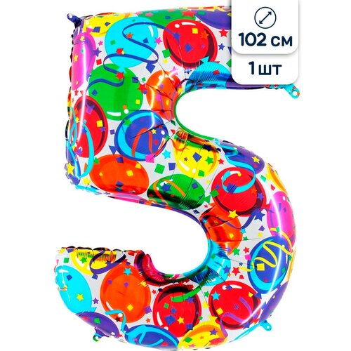 Воздушный шар Цифра 5 разноцветные шары, 101 см