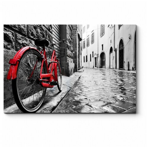Модульная картина Красный велосипед на мощенной улице 70x47