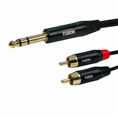 Кабель TUBON Аудио межблочный 6.3 мм jack (M) Stereo - 2 x RCA (M) OD4.0 ПВХ J2R002 5м