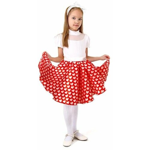 Карнавальный набор "Стиляги 3", юбка красная с белыми сердцами, пояс, повязка, рост 134-140 см / 9744962