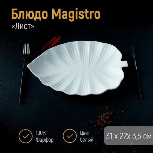 Блюдо фарфоровое Magistro "Лист", 30х21 см, белое