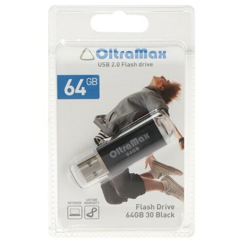 Флешка OltraMaх 30, 64 Гб, USB2.0, чт до 15 Мб/с, зап до 8 Мб/с, чёрная