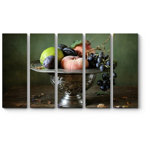 Модульная картина Спелые фрукты в изящной серебряной вазе 100x60