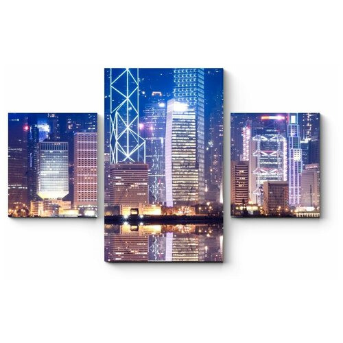 Модульная картина Ночной Гонконг в отражении водах бухты 110x72