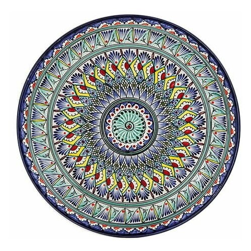 Блюдо для подачи плова, ляган круглый "Риштанская Керамика", Синяя мехроб, диаметр, 38 см RSN038