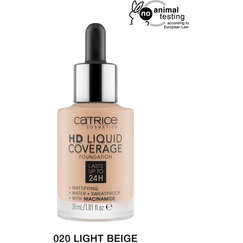 CATRICE Тональная эмульсия HD Liquid Coverage Foundation, 30 мл, оттенок: 020 Rose Beige, 1 шт.