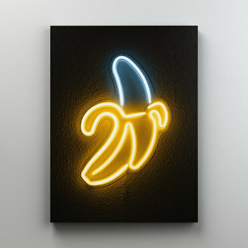 Интерьерная картина на холсте "Неоновая вывеска - банан" размер 22x30 см