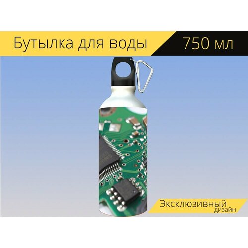 Бутылка фляга для воды "Материнская плата, электроника, компьютер" 750 мл. с карабином и принтом