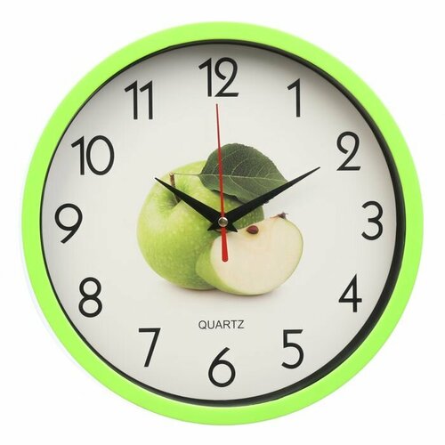 Часы настенные, серия: Кухня, "Яблоко", плавный ход, диаметр 25 см